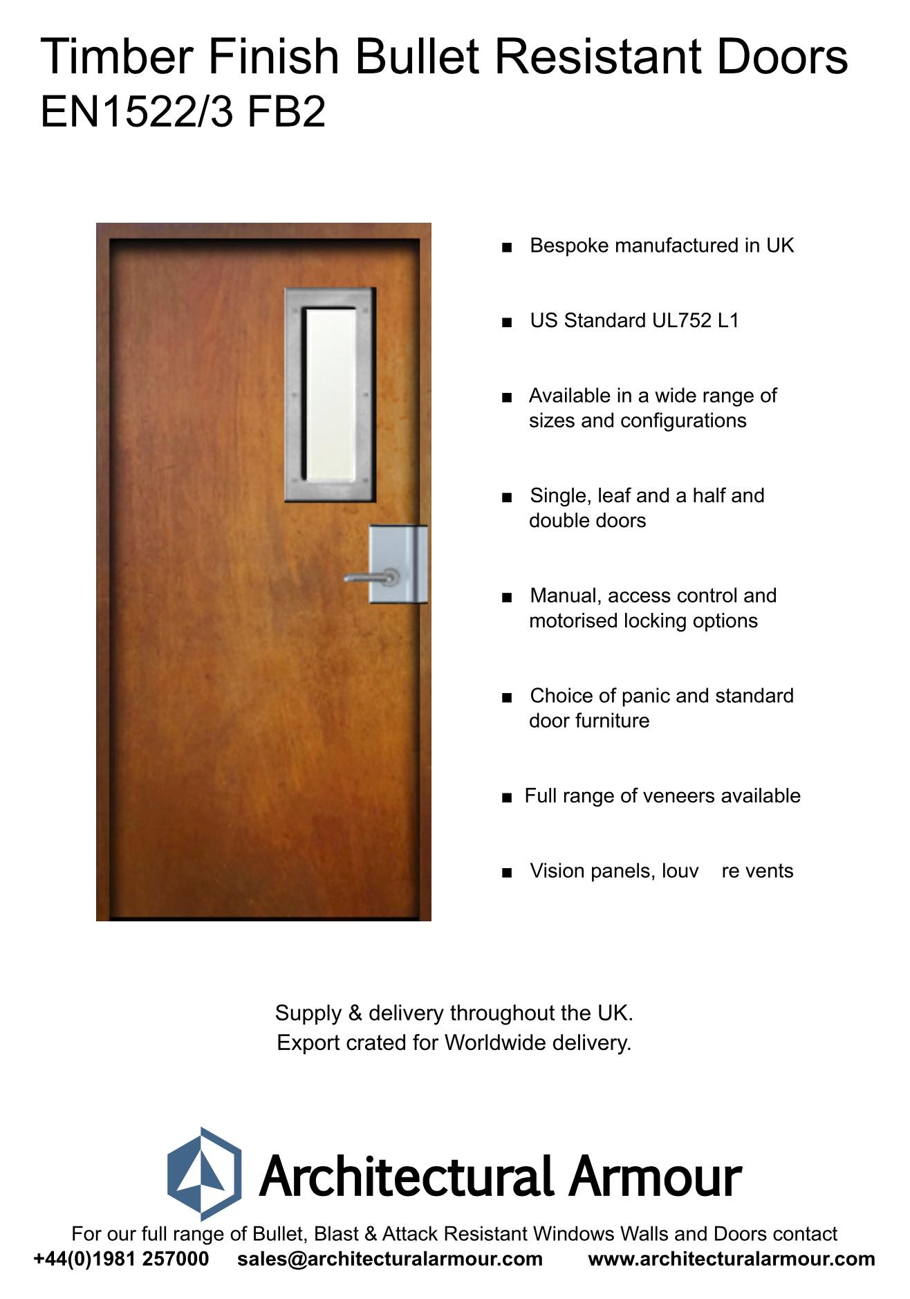 Architectural Armour | BS EN 1522/3 FB2 Bullet Resistant Timber Doors