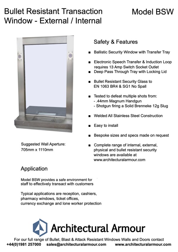 Architectural Armour | Bullet Resistant Cashier Ticket Transaction Windows